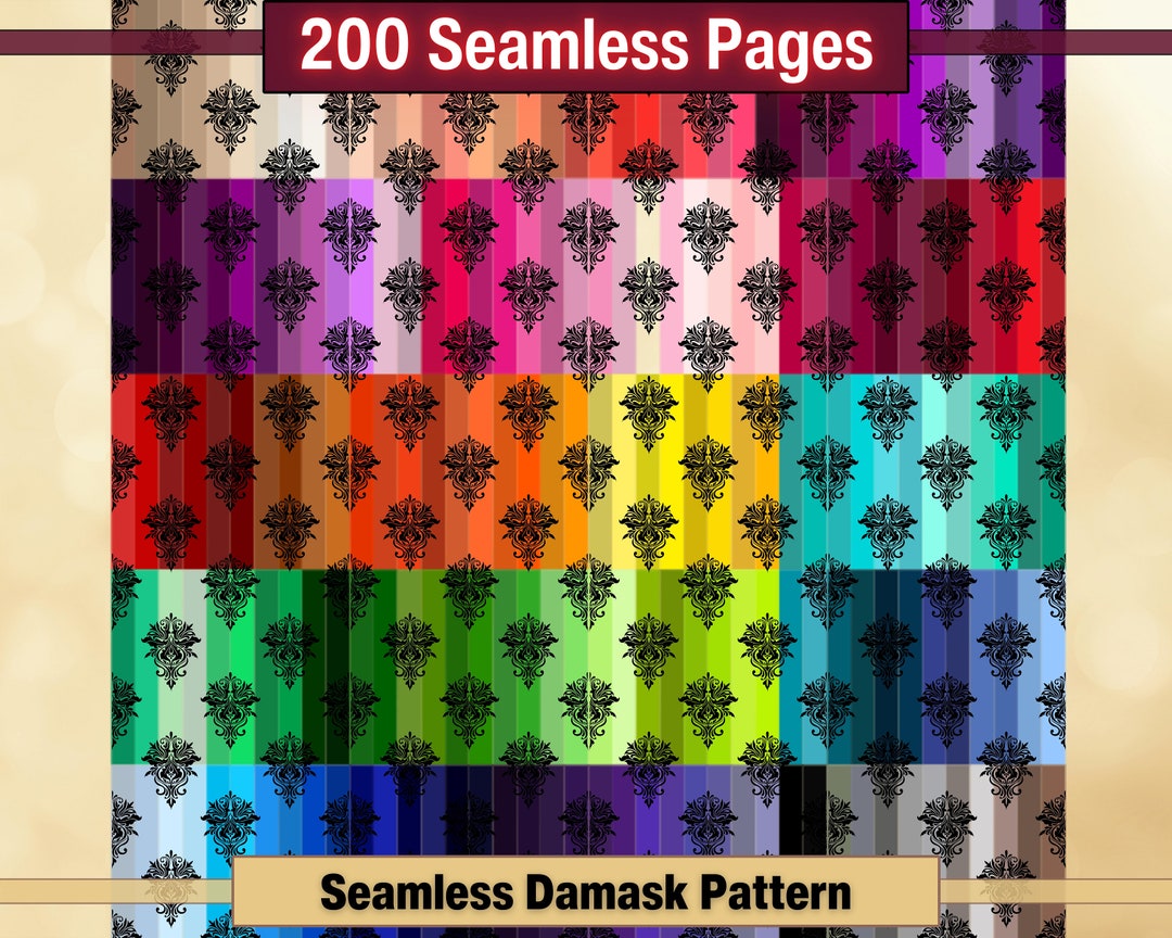 Printable 200 Seamless Damask Pattern Digital Paper, Victorian Rainbow ...