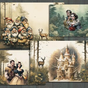 Printable Snow White Digital Paper, Seven Dwarfs Ephemera, Mirror ...