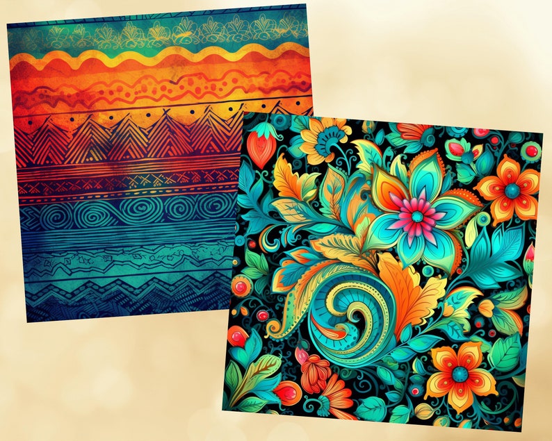 Printable Bohemian Digital Paper, Painted Pages, Boho Background ...