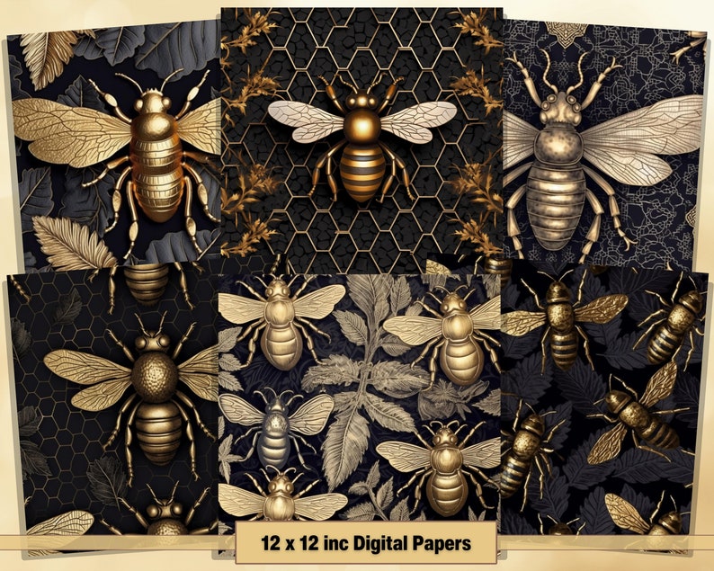 Printable Black and Gold Bee Digital Papers Honey Bee Pages - Etsy ...