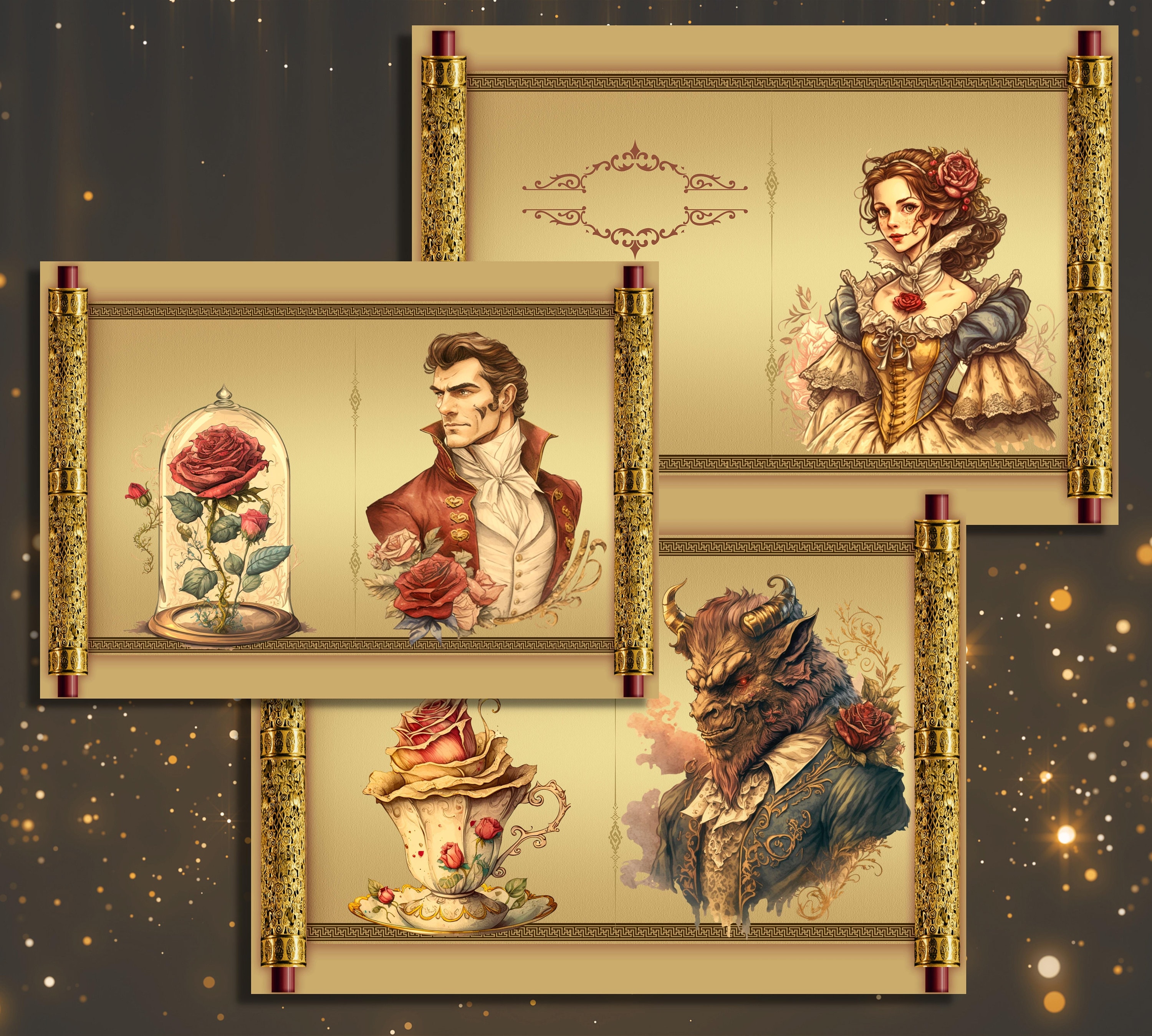 Printable Beauty and the Beast Paper, Belle Beauty Ephemera, Beauty and ...