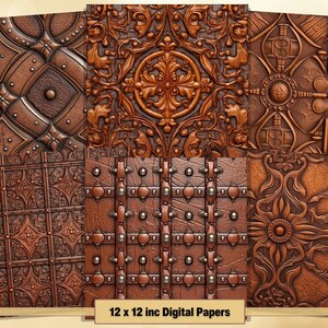 Printable Brown Leather Textures Digital Papers, Tooled Leather Page ...