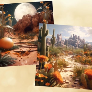 Printable Western Desert Digital Paper, Sahara Landscape Page, Cactus ...