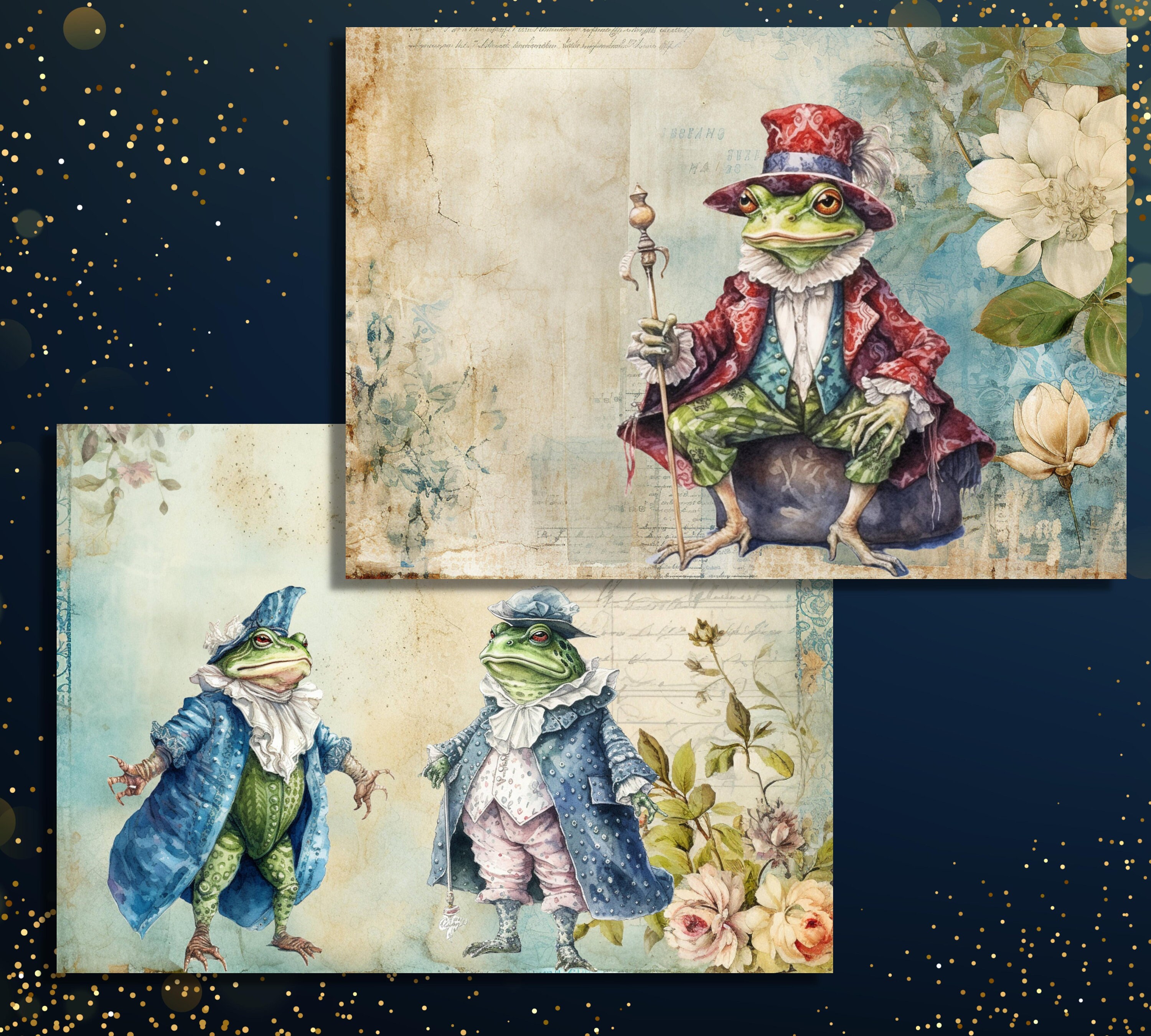 Printable Frog Watercolor Paper, Cute Dressed Frog Ephemera, Frog and ...