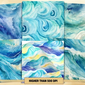 Printable Watercolor Ocean Waves Digital Papers, Blue Abstract Pages ...
