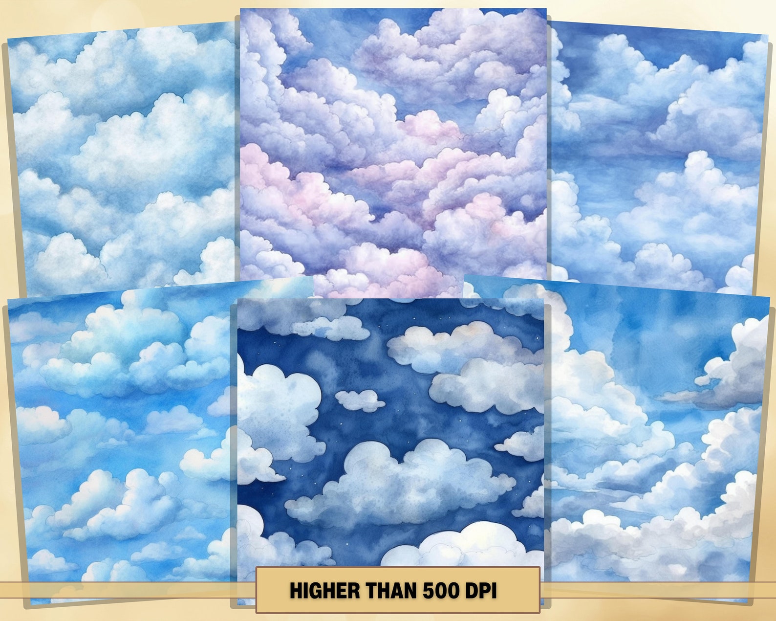 Printable Watercolor Cloudy Skies Digital Papers, Abstract Pages ...