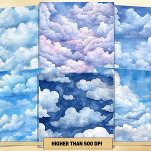 Printable Watercolor Cloudy Skies Digital Papers, Abstract Pages ...