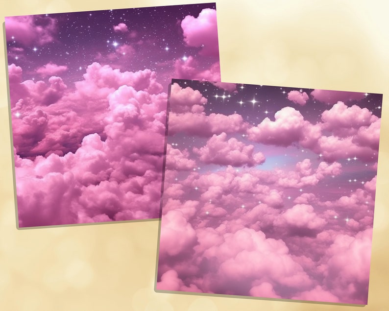 Printable Pink Cloudy Skies Digital Papers, Pink Galaxy Pages, Sky ...