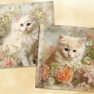 Printable Floral Kitten Digital Papers, Cute Cat Pages, Vintage ...