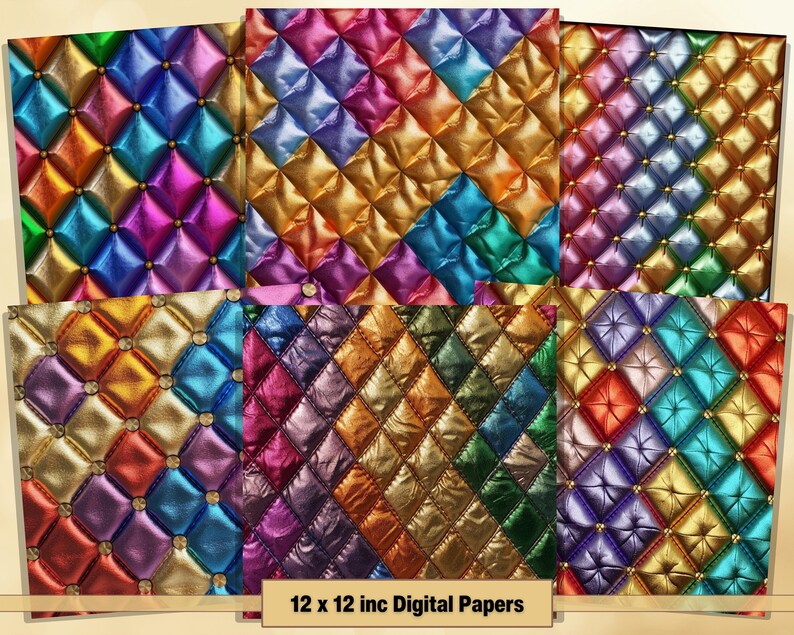 Printable Rainbow Quilted Digital Papers, Tufted Pages, Upholstery ...