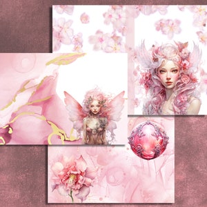 Printable Pink Fairy Digital Paper, Enchanced Fairies Ephemera ...