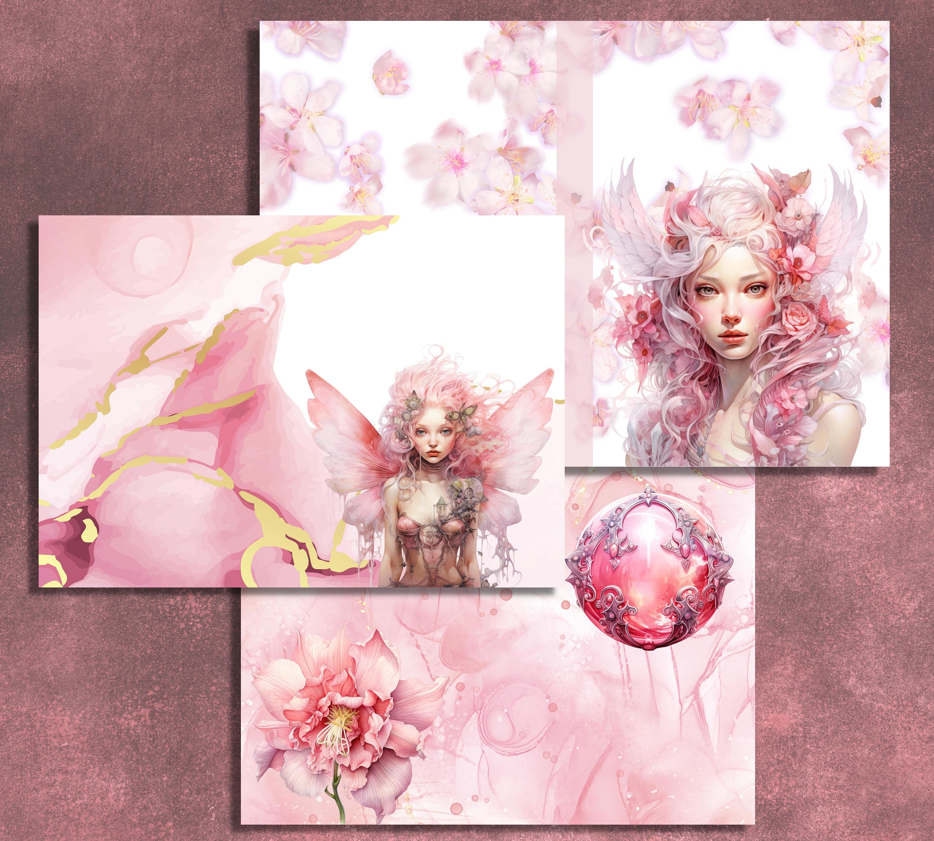 Printable Pink Fairy Digital Paper, Enchanced Fairies Ephemera ...