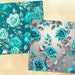 Printable Teal and Silver Floral Digital Papers, Turquoise Rose Page ...