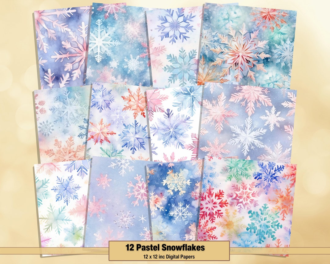 Printable Watercolor Snowflakes Digital Papers, Pastel Pages, Winter ...