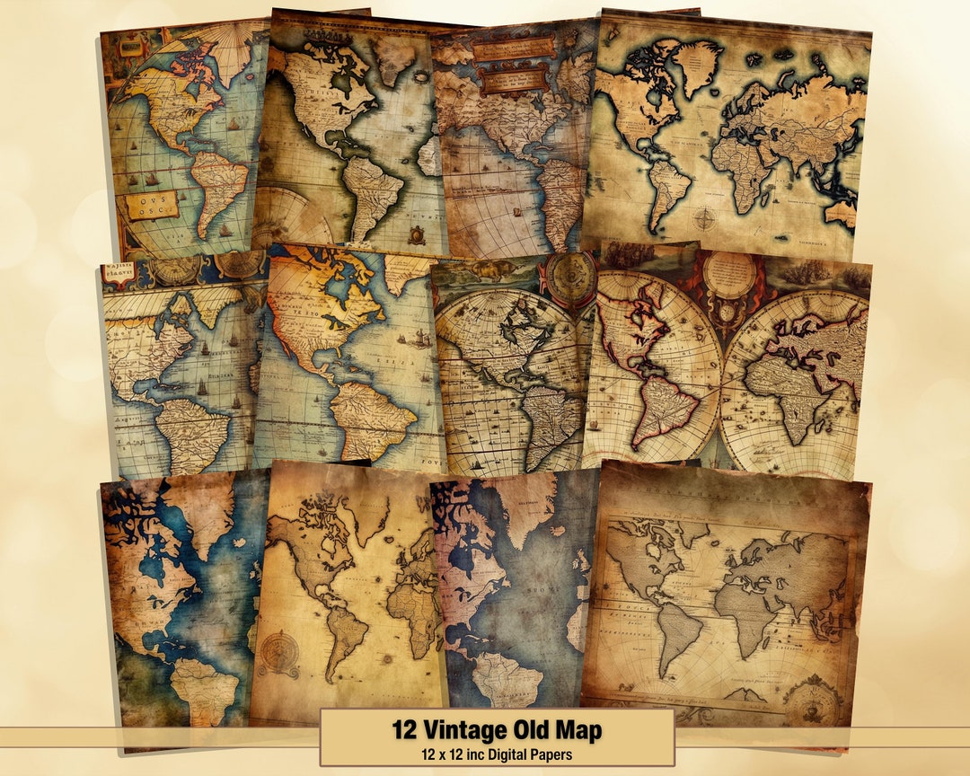 Printable Vintage Old Map Digital Papers, Antique World Maps Pages ...