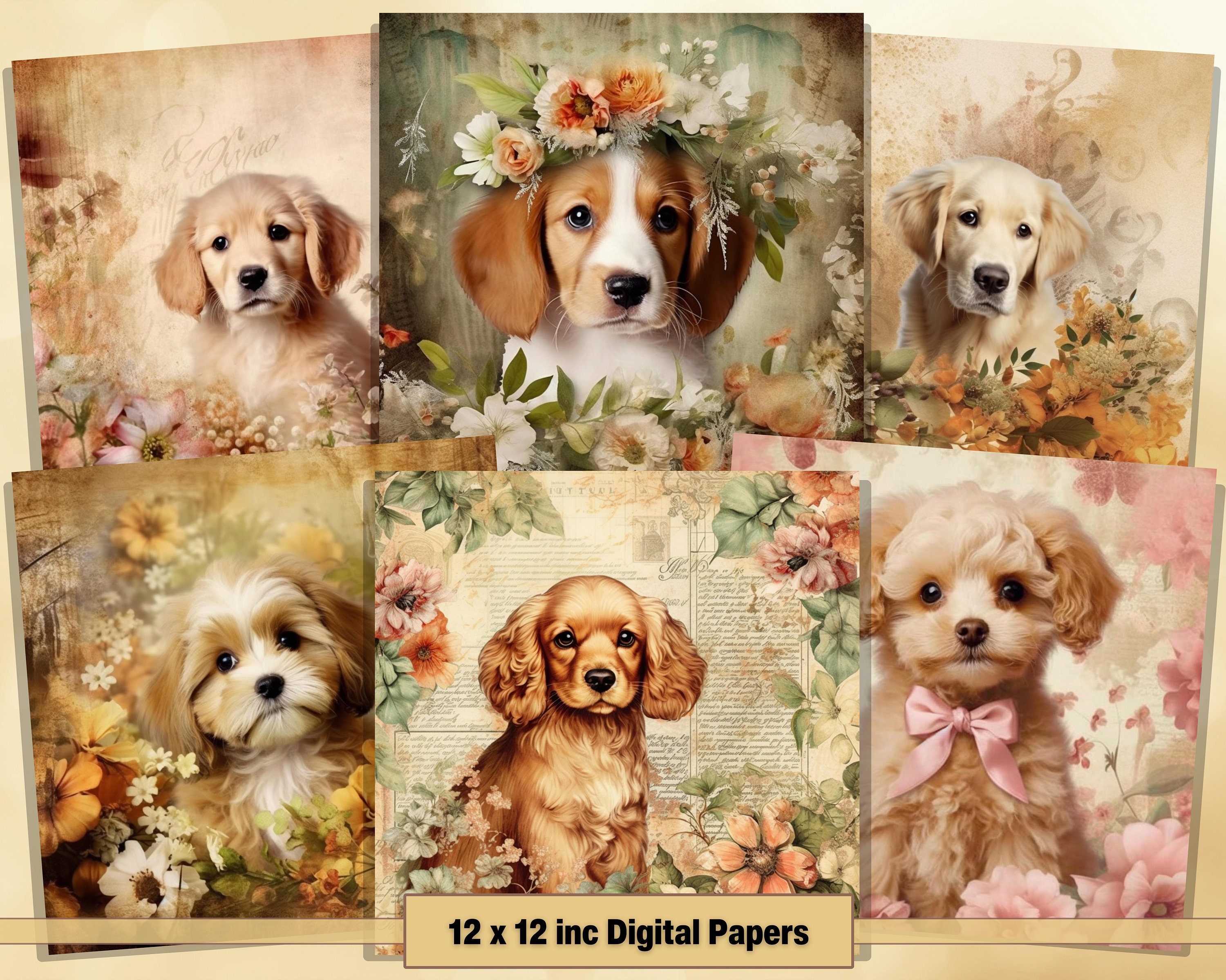 Printable Cute Puppy Digital Papers Floral Puppy Pages Cute - Etsy ...