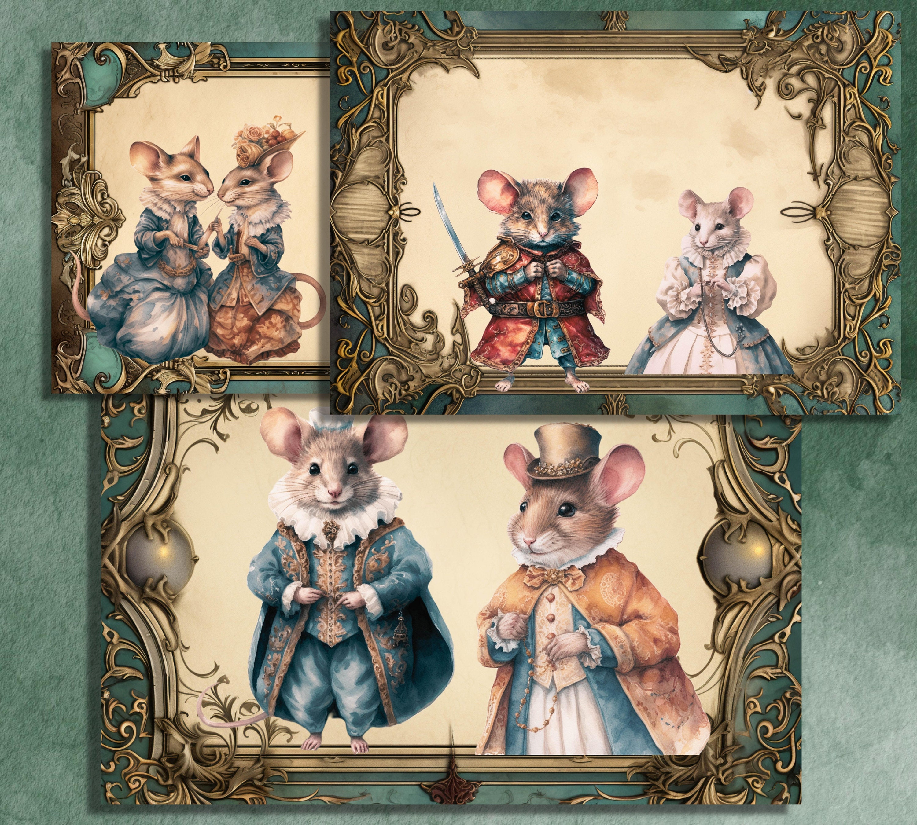 Printable Victorian Mouse Digital Paper Dressed Animals - Etsy