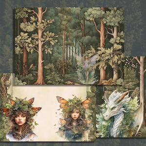 Printable Fairy Fantasy Forest Digital Paper, Magical Ephemera, Fantasy ...