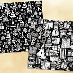 Printable Black & White Christmas Digital Papers, Doodle Pages, Xmas ...