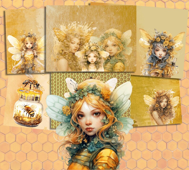 Printable Honey Bee Fairy Digital Paper Enchanted Fairies - Etsy
