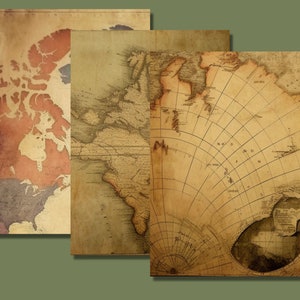 Printable Vintage Maps Digital Paper, Antique World Map Ephemera ...