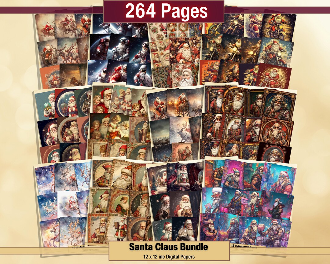 Printable Christmas Santa Claus Digital Paper Mega Bundle, Xmas Bundles ...