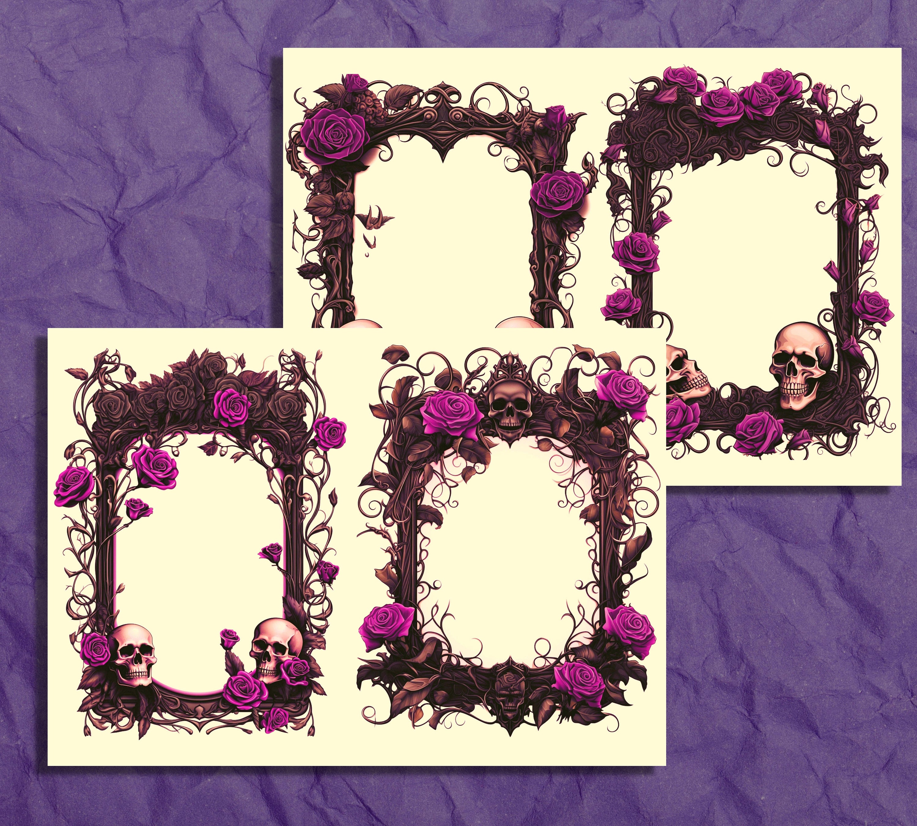 Printable Gothic Roses Digital Paper, Skull Ephemera, Grimoire Pages ...