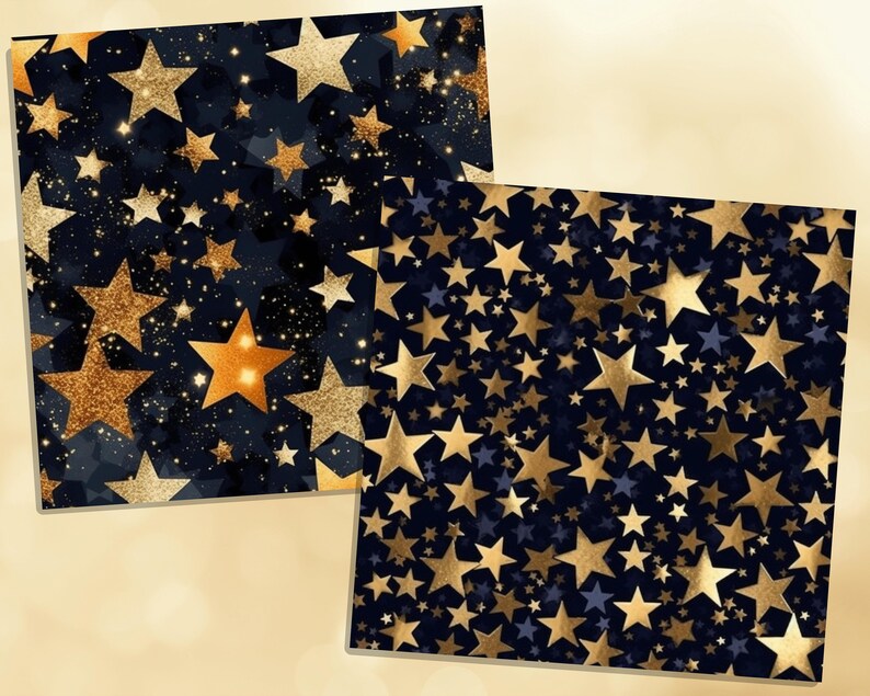 Printable Golden Starry Night Digital Papers, Gold Stars Pages, Stars ...