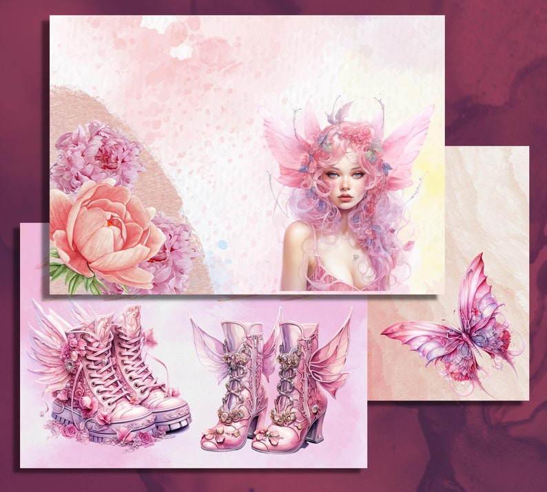 Printable Pink Fairy Digital Paper Watercolor Fairies - Etsy