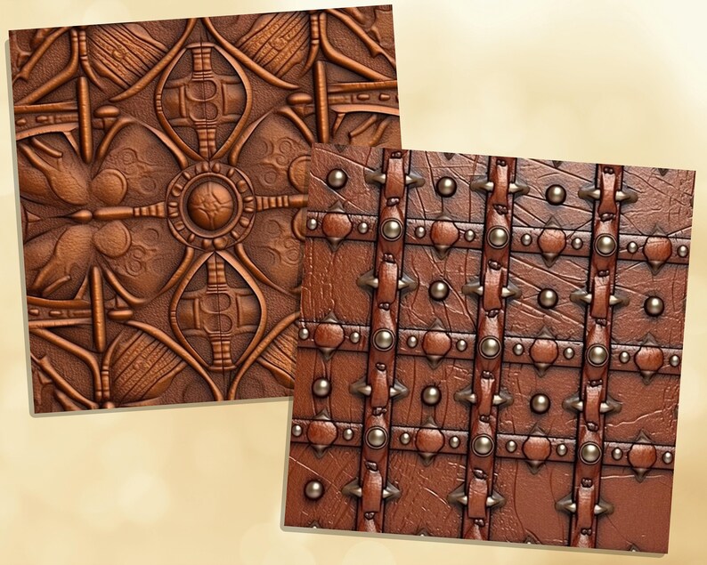 Printable Brown Leather Textures Digital Papers, Tooled Leather Page ...