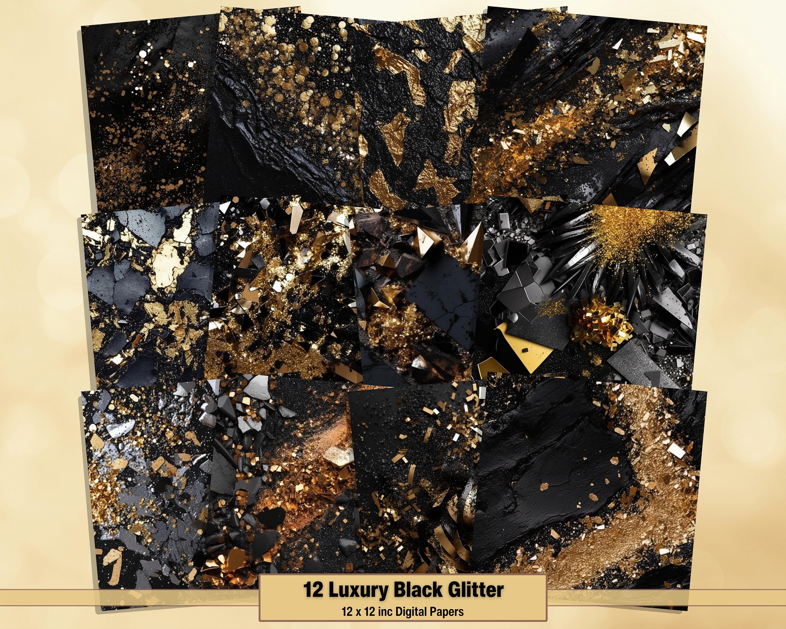 Printable Black Glitter Digital Papers Black & Gold Sequin - Etsy