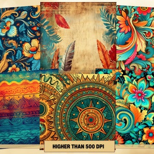 Printable Bohemian Digital Paper, Painted Pages, Boho Background ...