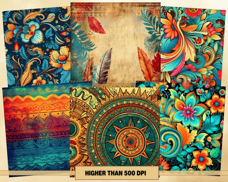 Printable Bohemian Digital Paper, Painted Pages, Boho Background ...