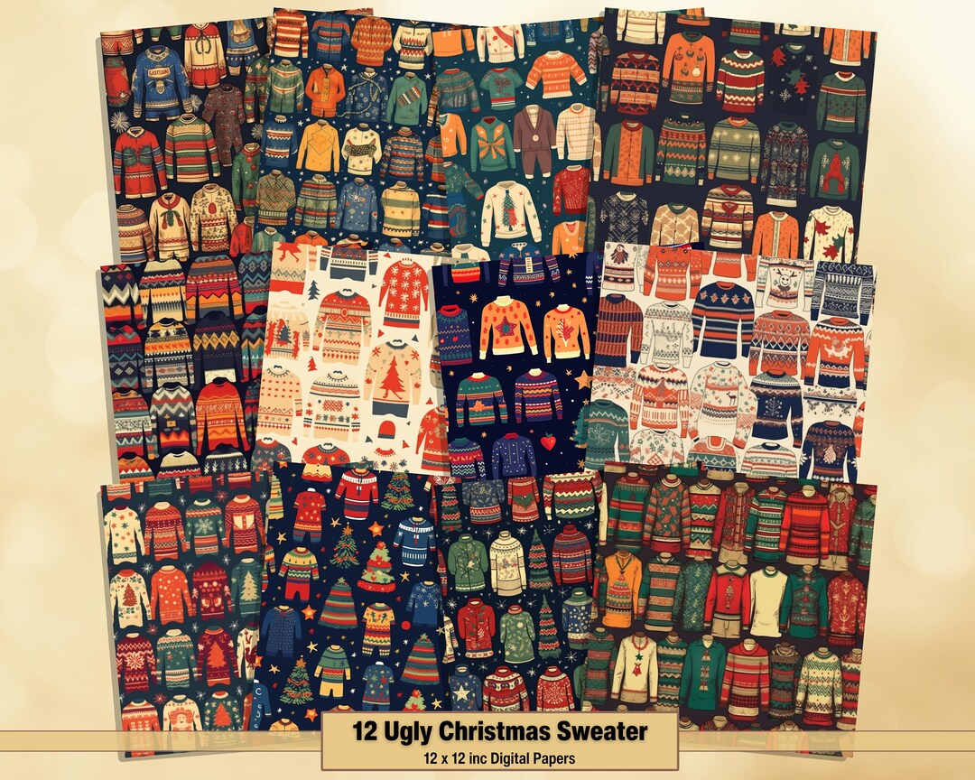 Printable Ugly Christmas Sweater Digital Papers, Xmas Pattern Pages ...