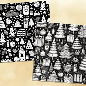 Printable Black & White Christmas Digital Papers, Doodle Pages, Xmas ...