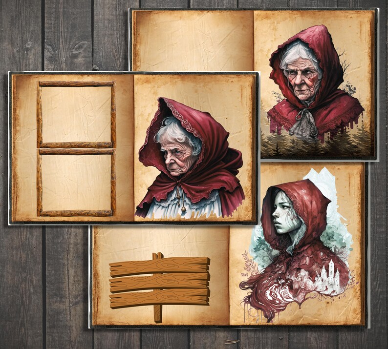 Printable Red Riding Hood Digital Paper Fairytale Ephemera - Etsy