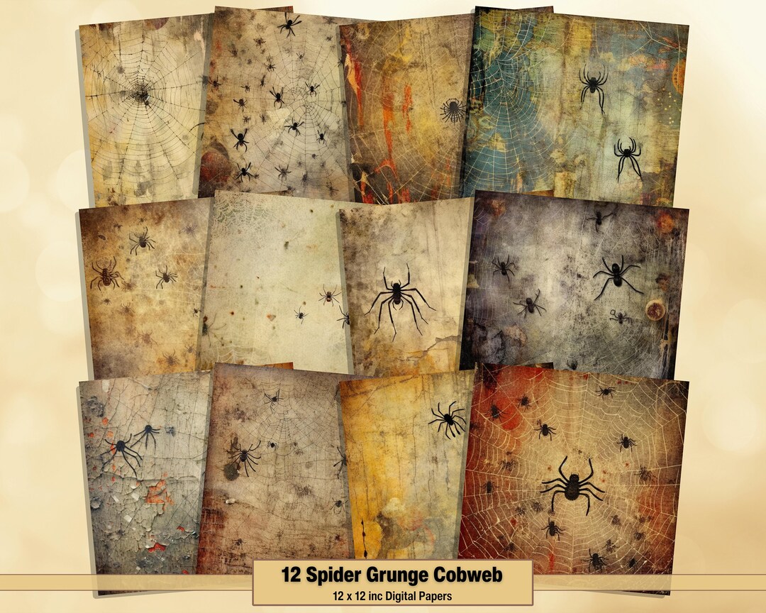 Printable Spider Grunge Cobweb Digital Paper, Halloween Page ...
