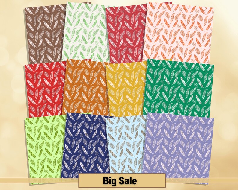 Printable 200 Seamless Feather Pattern Digital Papers, Feathers Color ...