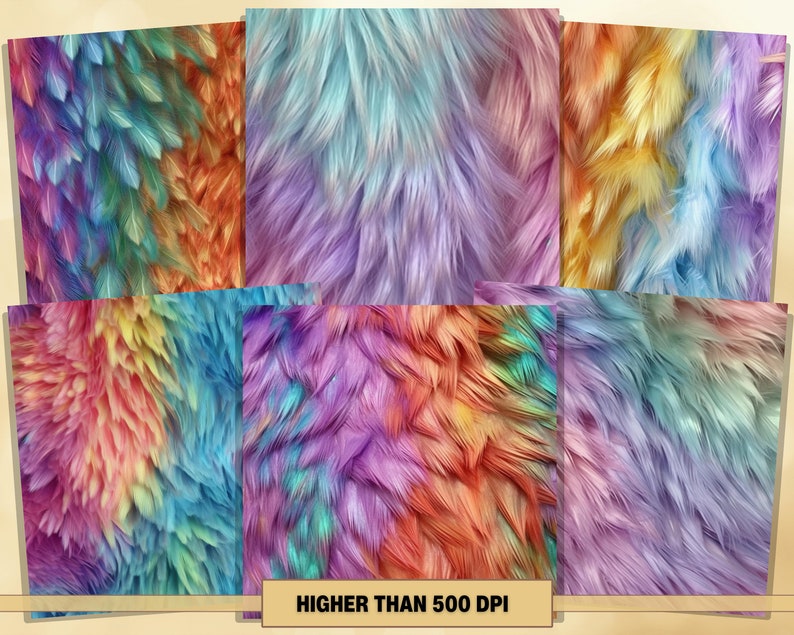 Printable Iridescent Fur Textures Digital Papers, Rainbow Fur Pages ...
