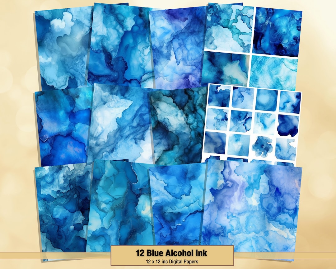 Printable Blue Alcohol Ink Digital Papers, Liquid Paint Pages, Blue ...