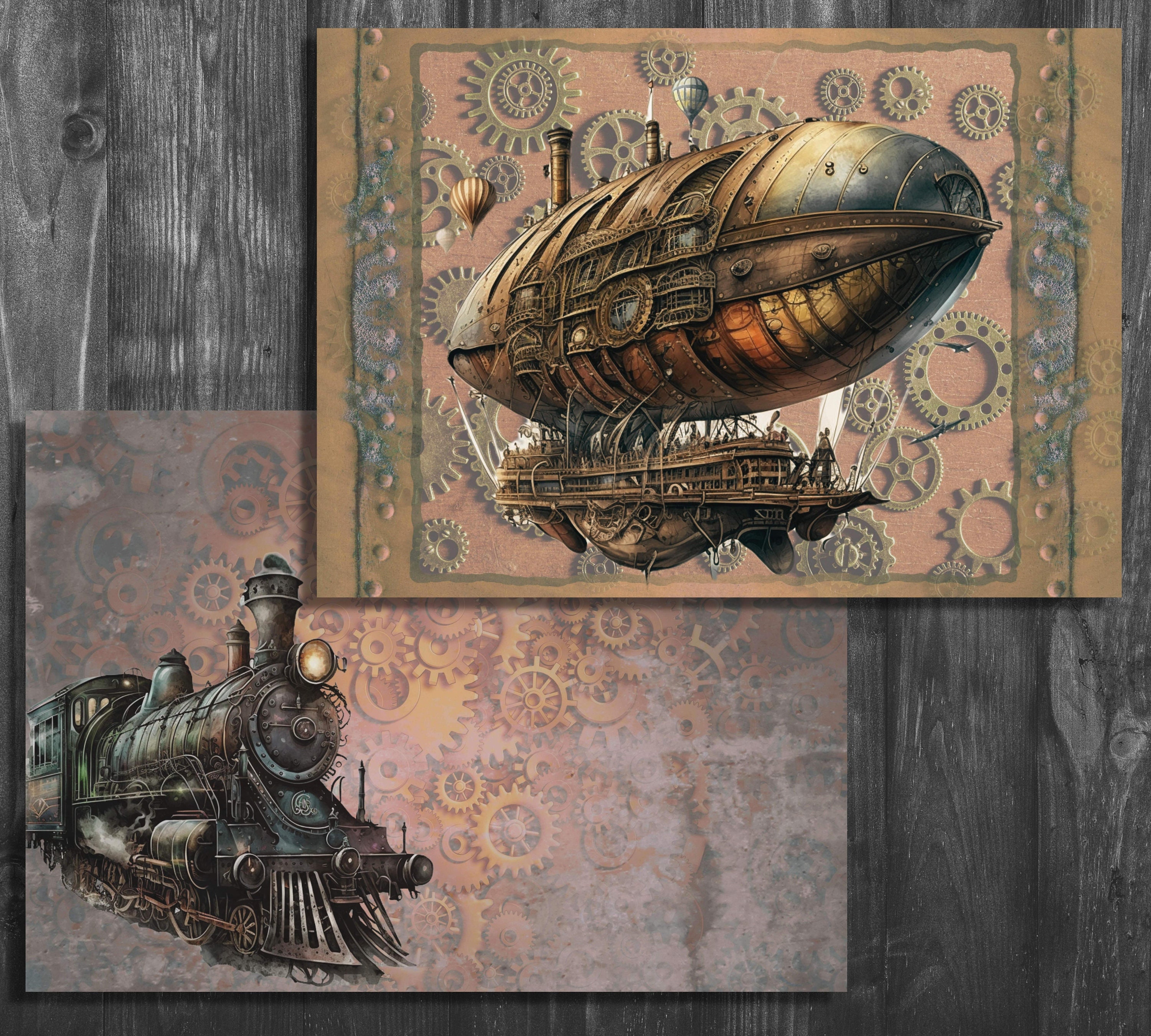 Printable Gothic Steampunk Digital Paper, Goth Distressed Ephemera ...