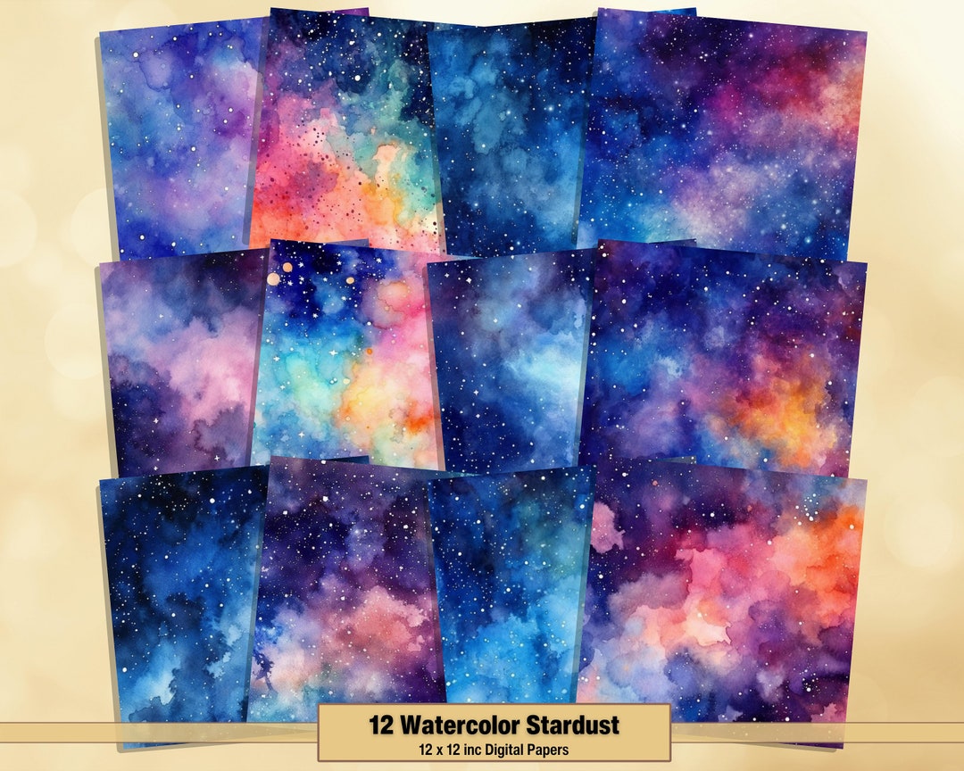 Printable Watercolor Stardust Digital Papers, Galaxy Pages, Celestial ...