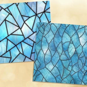 Printable Baby Blue Stained Glass Digital Papers, Blue Shimmer Pages ...
