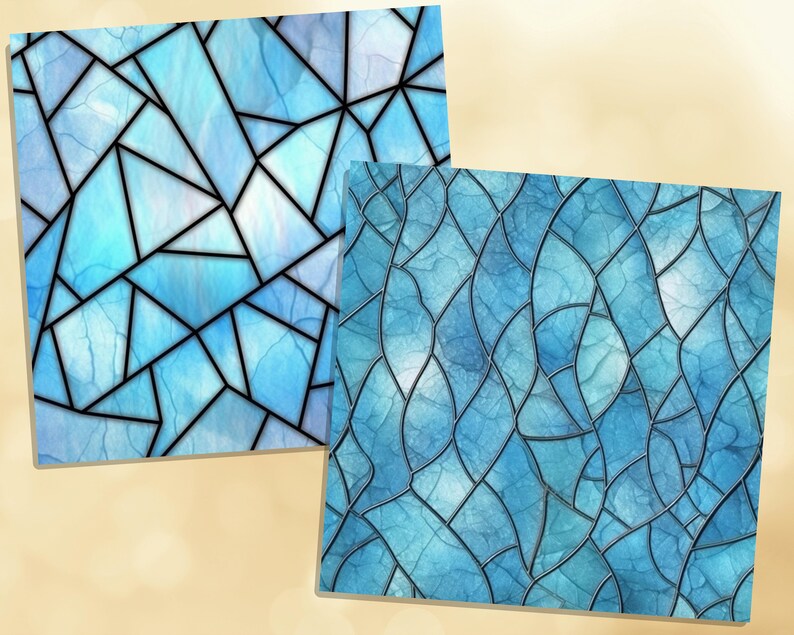 Printable Baby Blue Stained Glass Digital Papers, Blue Shimmer Pages ...