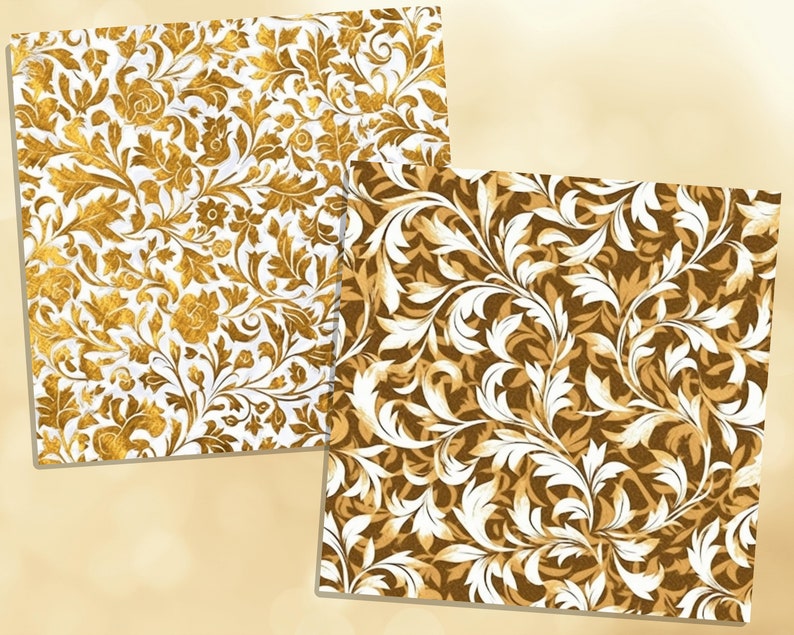 Printable Gold and White Damask Digital Papers, Gold Patterns Pages ...