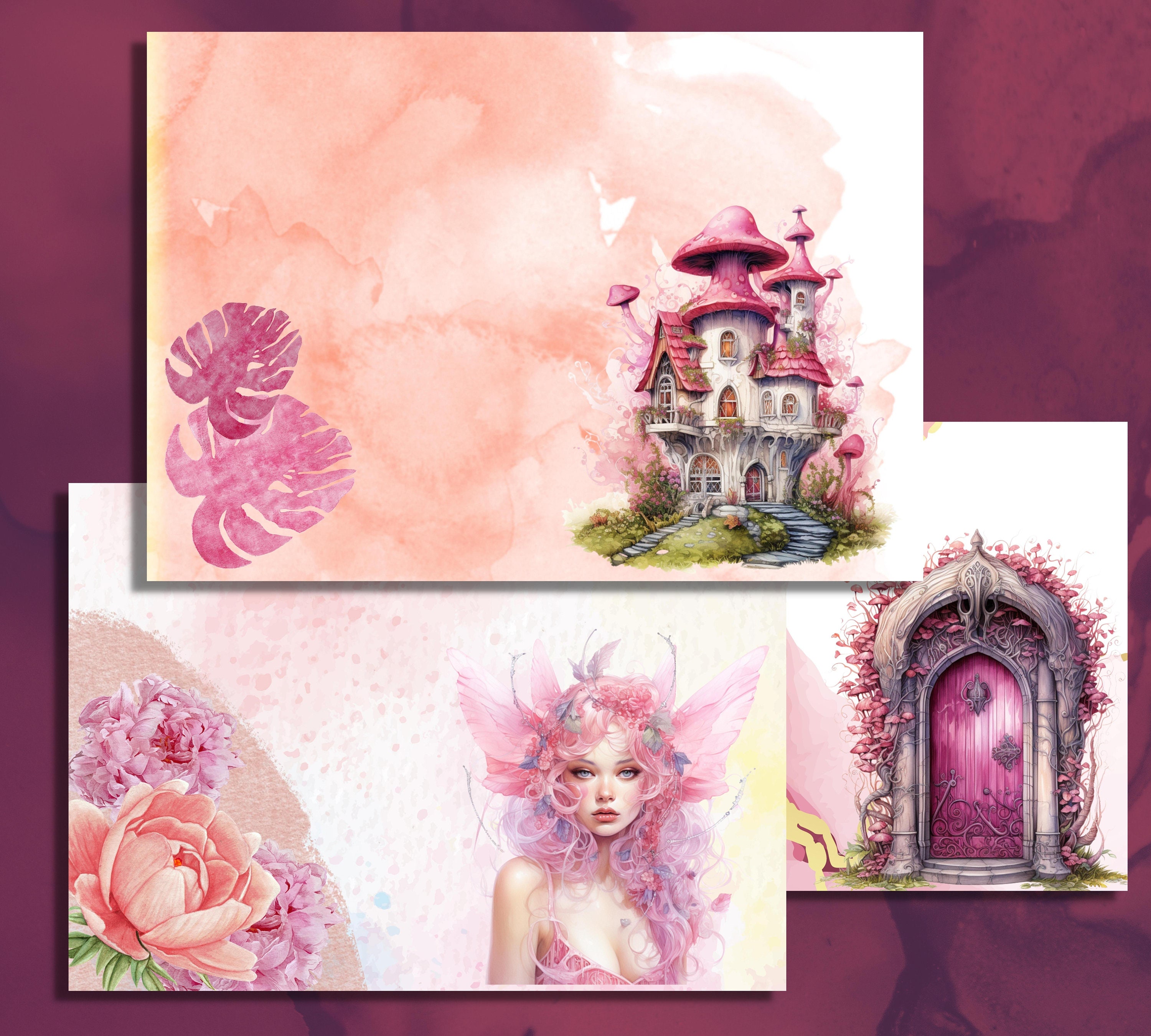 Printable Pink Fairy Digital Paper Watercolor Fairies - Etsy