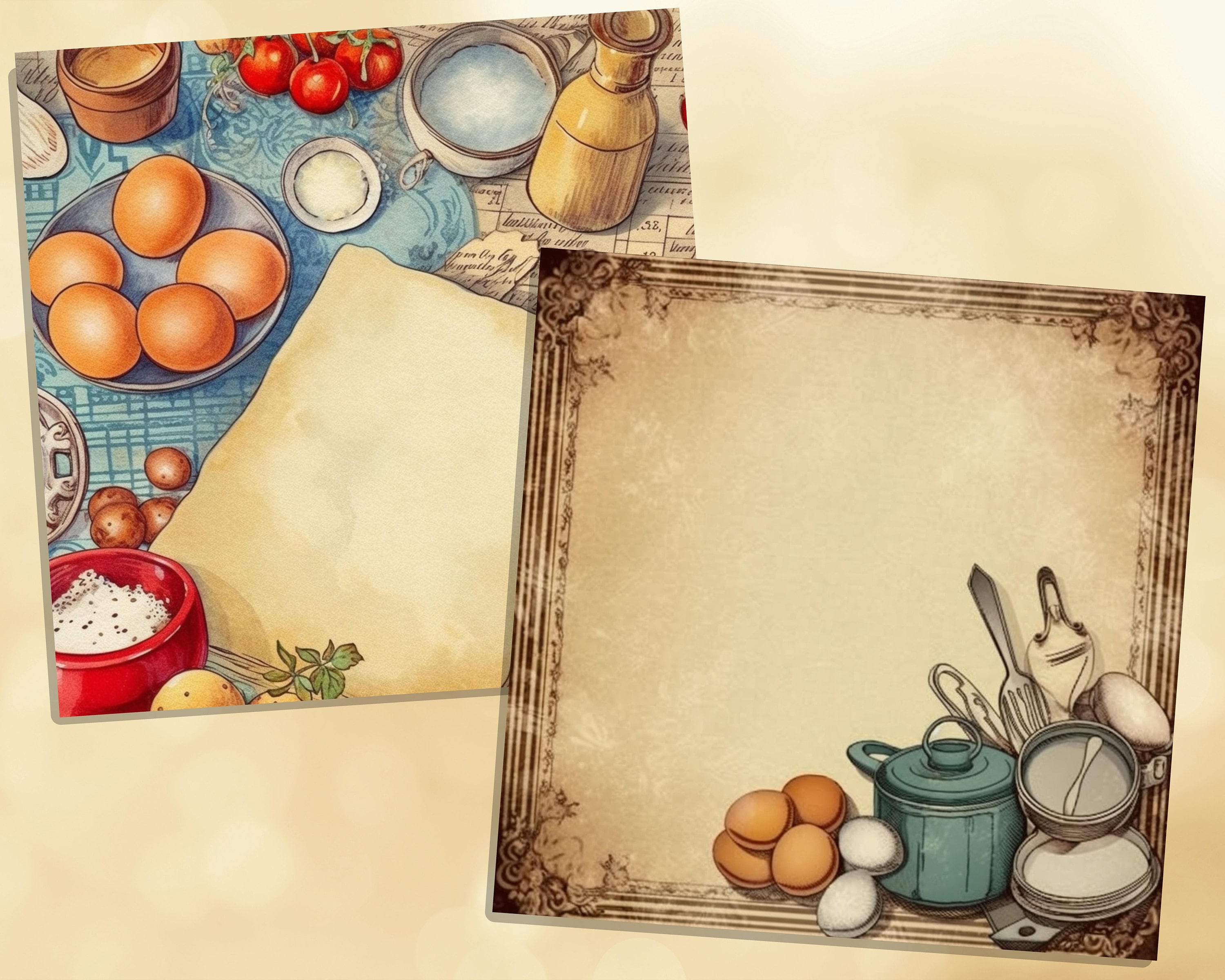 Printable Vintage Cooking Kitchen Digital Paper Cookbook - Etsy UK