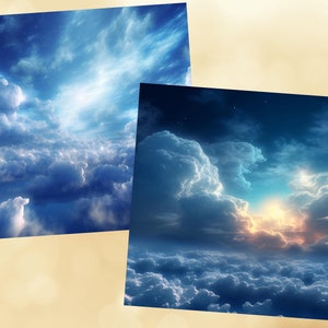 Printable Fantasy Clouds Digital Papers, Cloudy Sky Page, Background ...