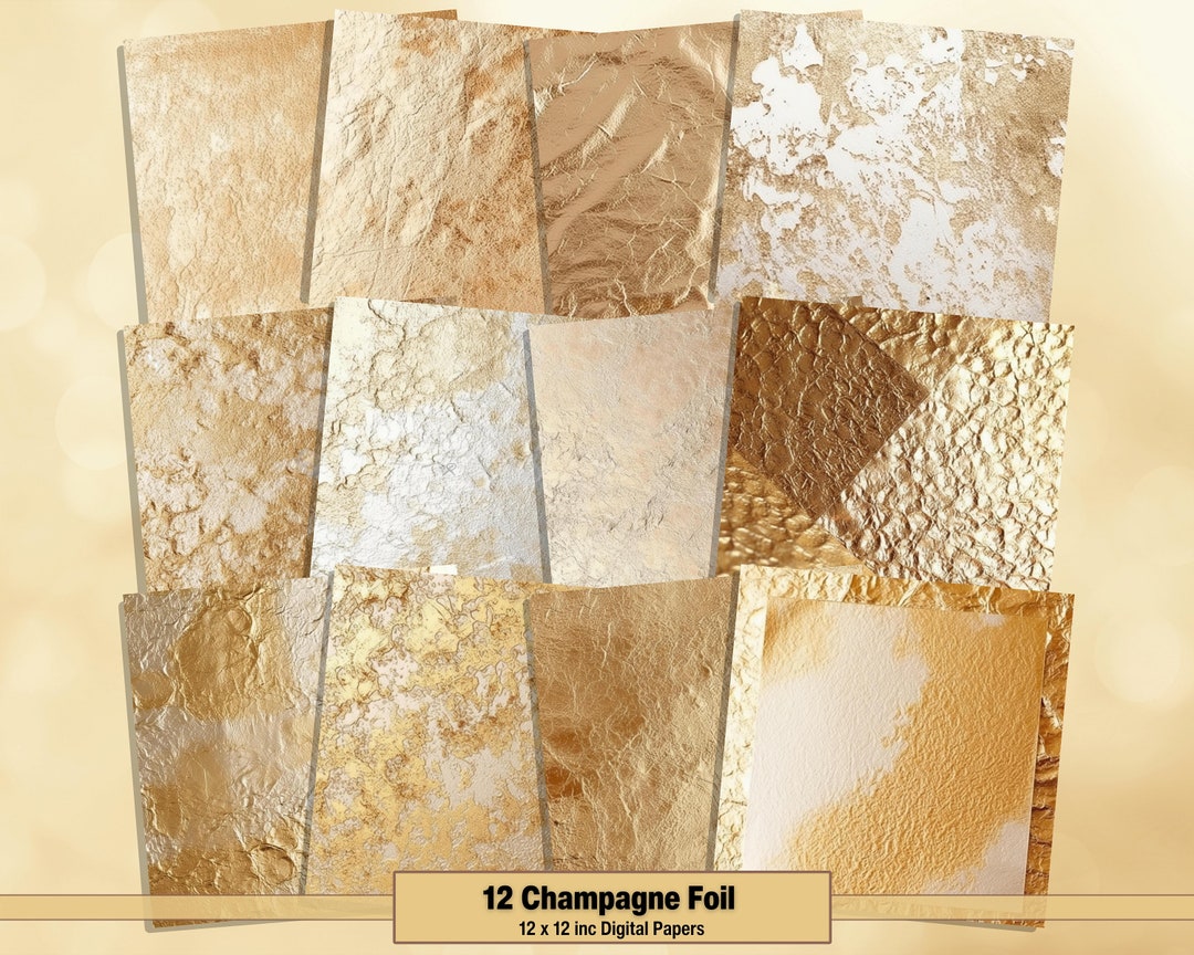 Printable Champagne Foil Digital Papers, Light Gold Foil Pages, Gold ...
