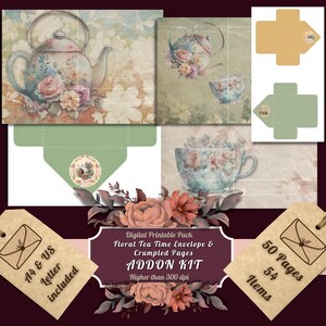 Printable Floral Tea Time Digital Papers Mega Bundle, Fussy Cuts Kit ...